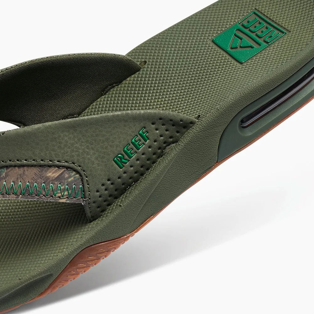 Reef Fanning Flip Flops - Olive Palm – Ocean Sports Boardridersguide